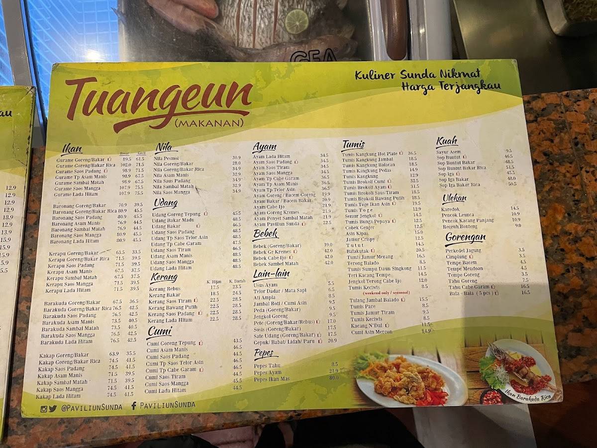 Menu at Paviliun Sunda restaurant, Bandung
