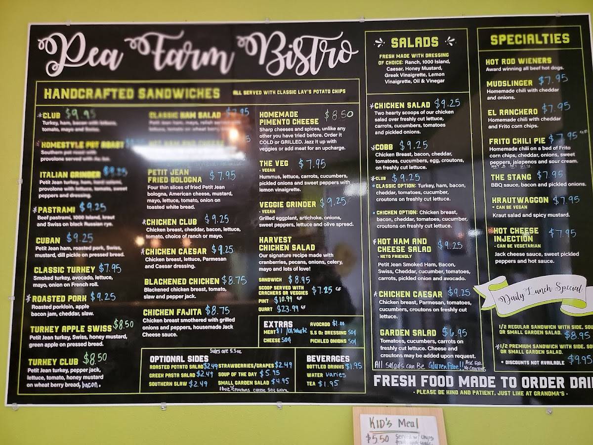 Menu at Pea Farm Bistro cafe, Cabot