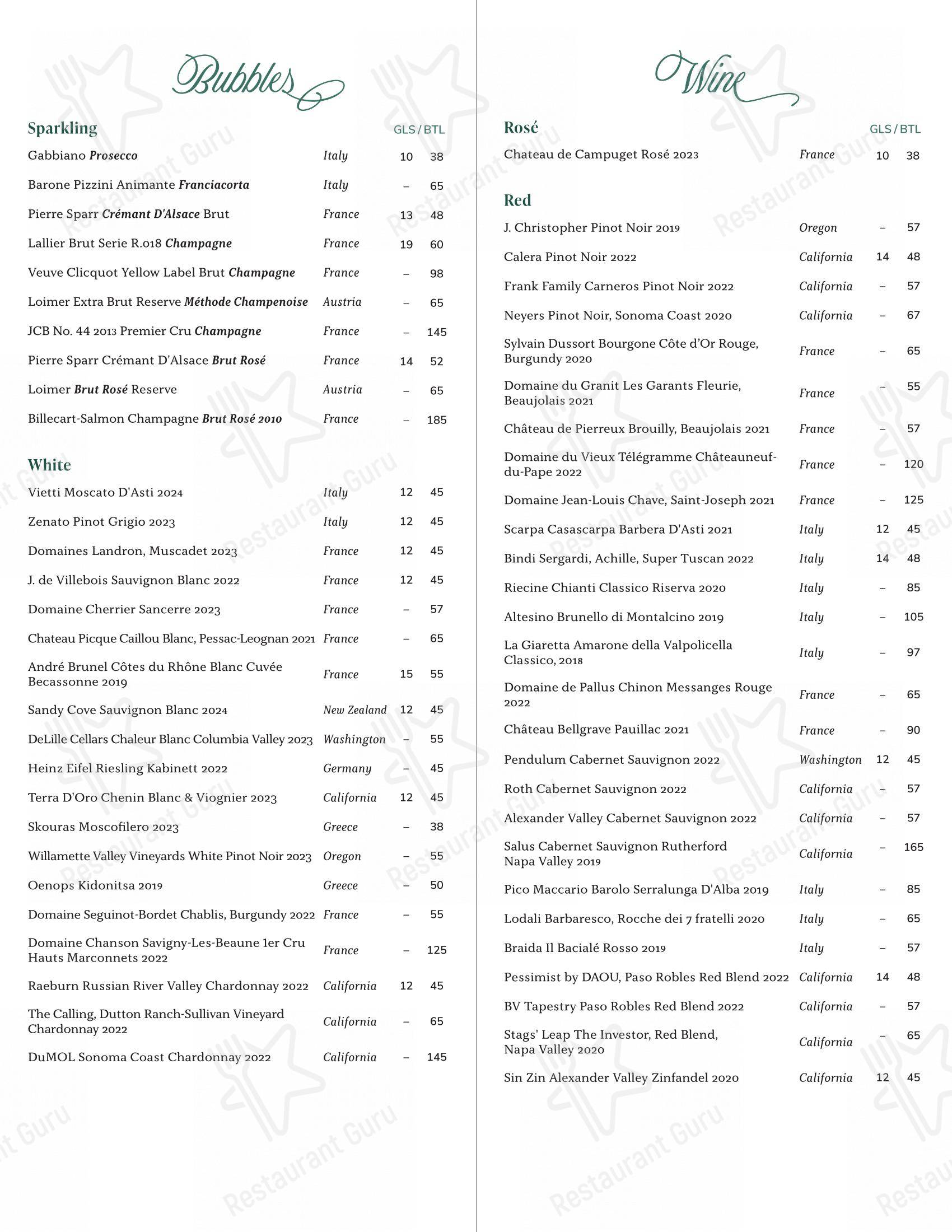 Menu at Pearl & Horn restaurant, Pensacola