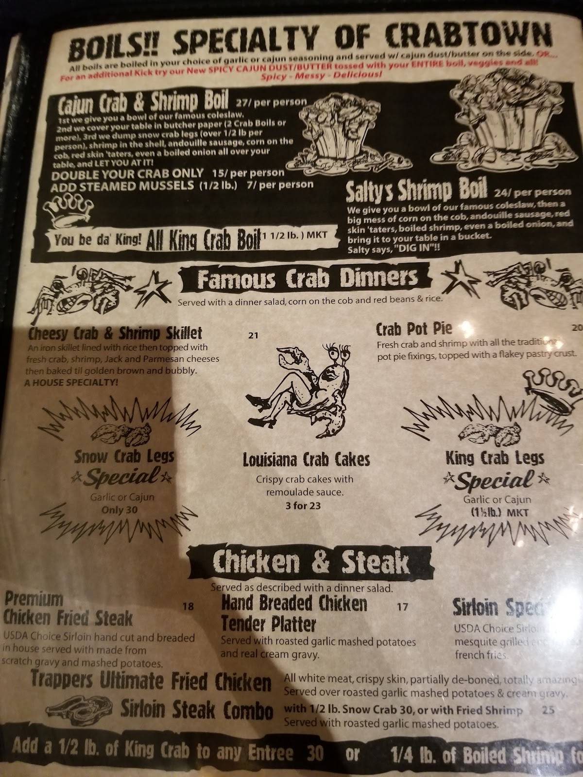 Menu at Pearl's Crabtown restaurant, Oklahoma City