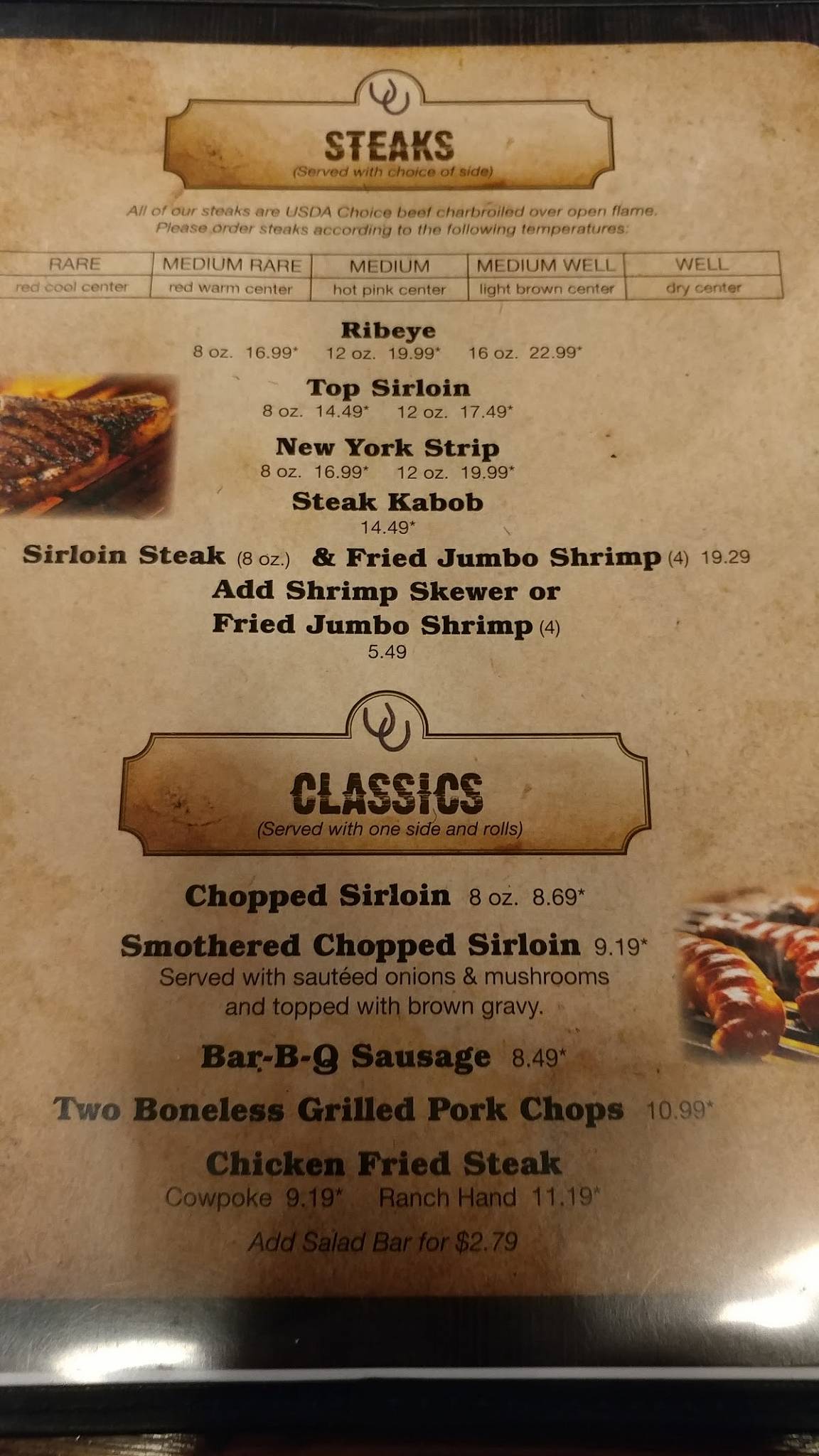 Menu at Pecos Diamond Steakhouse, Dumas