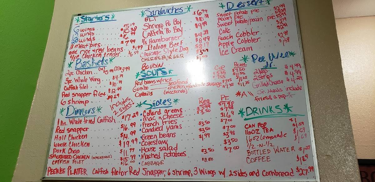 Menu at Pee Wees restaurant., Rock Island