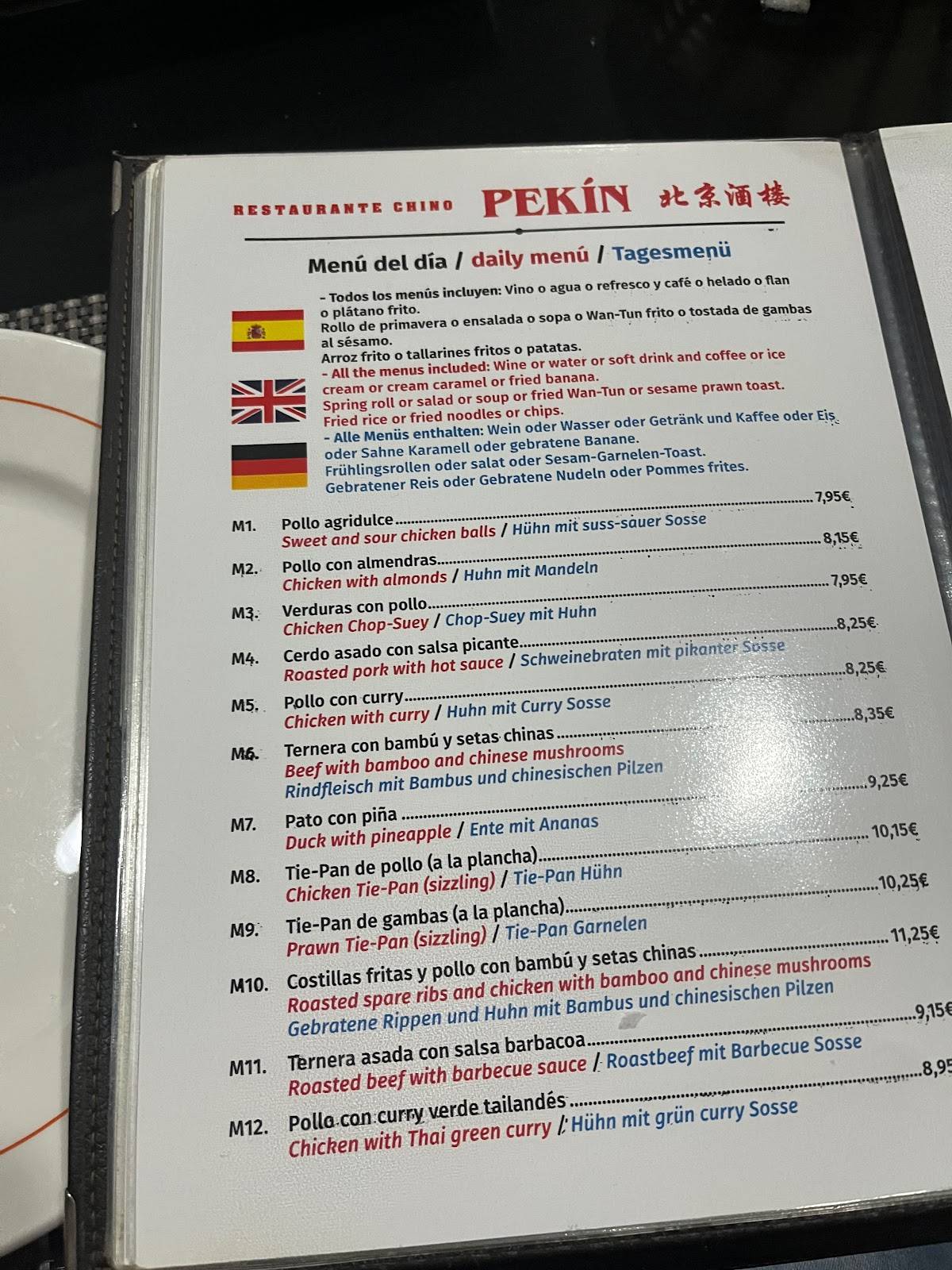 Menu at Pekin restaurant, Los Montesinos