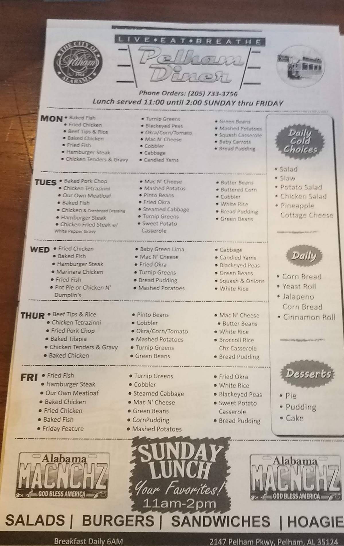 Menu at Pelham Diner restaurant, Pelham