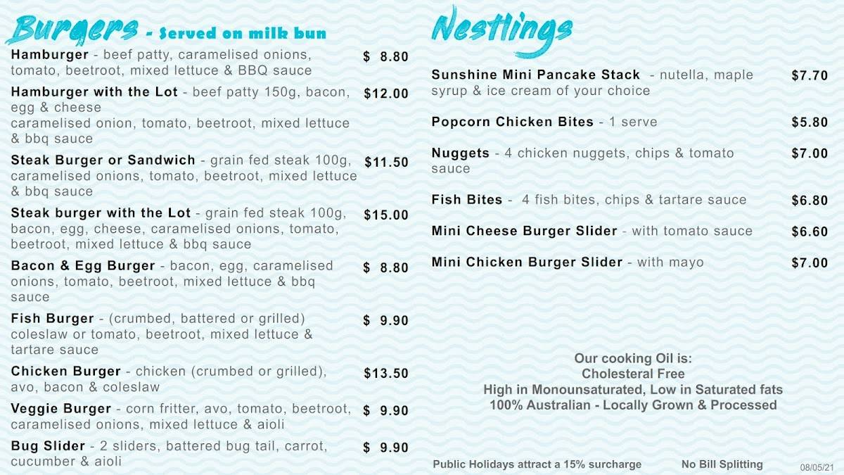 Menu at Pelican's Nest Cafe, Wynnum, 143 Wynnum Esplanade