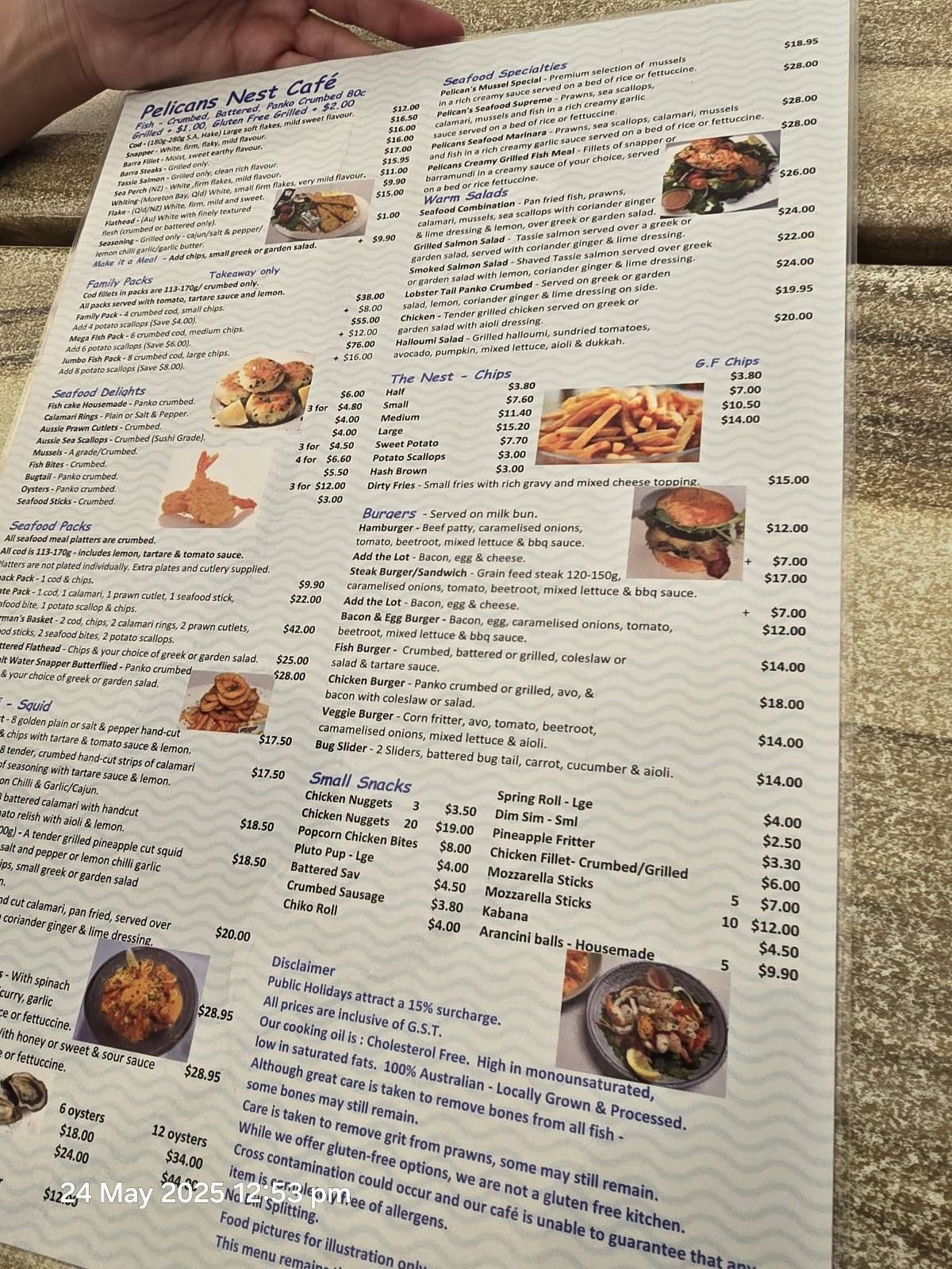 Menu at Pelican's Nest Cafe, Wynnum, 143 Wynnum Esplanade