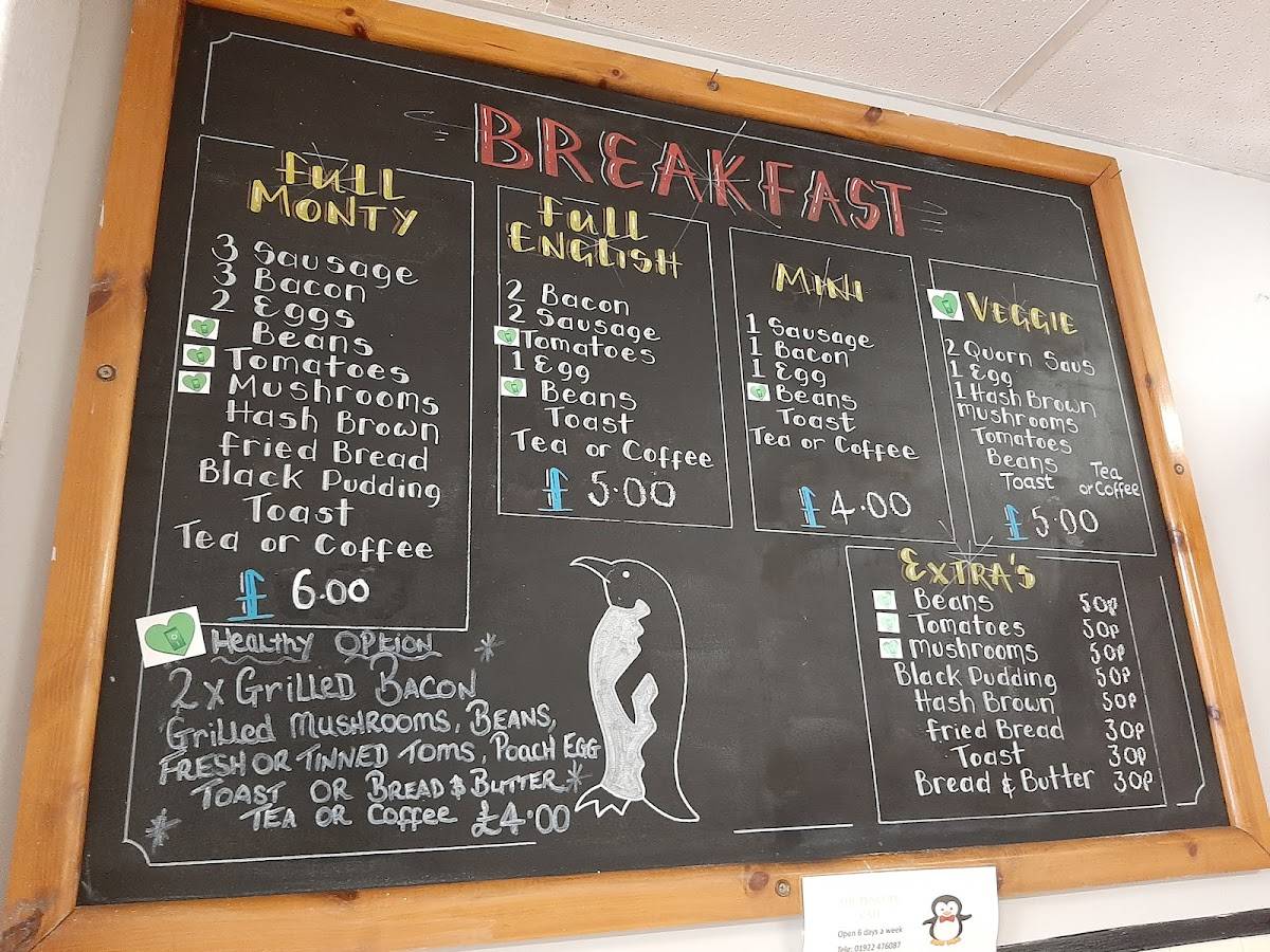 Menu at Penguin cafe, Walsall