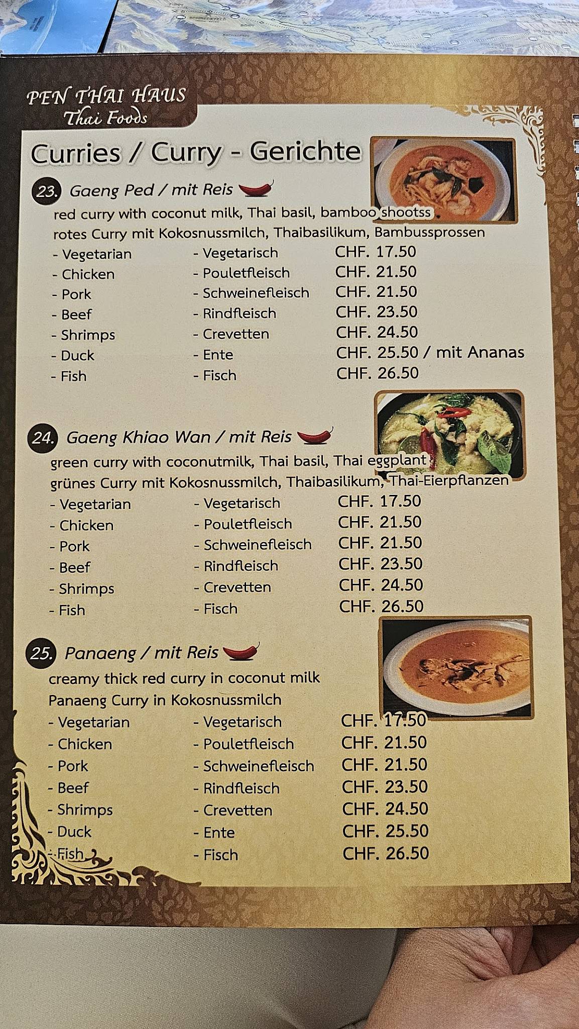 Menu au Penthai Haus, Matten bei Interlaken