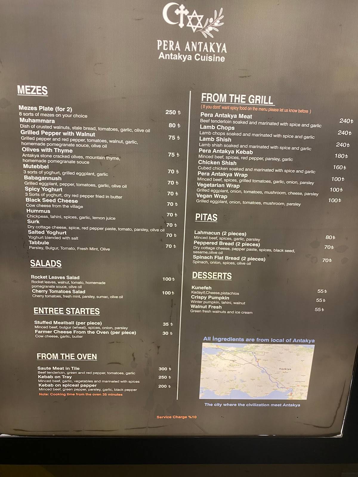 Menu at Pera Antakya, Istanbul