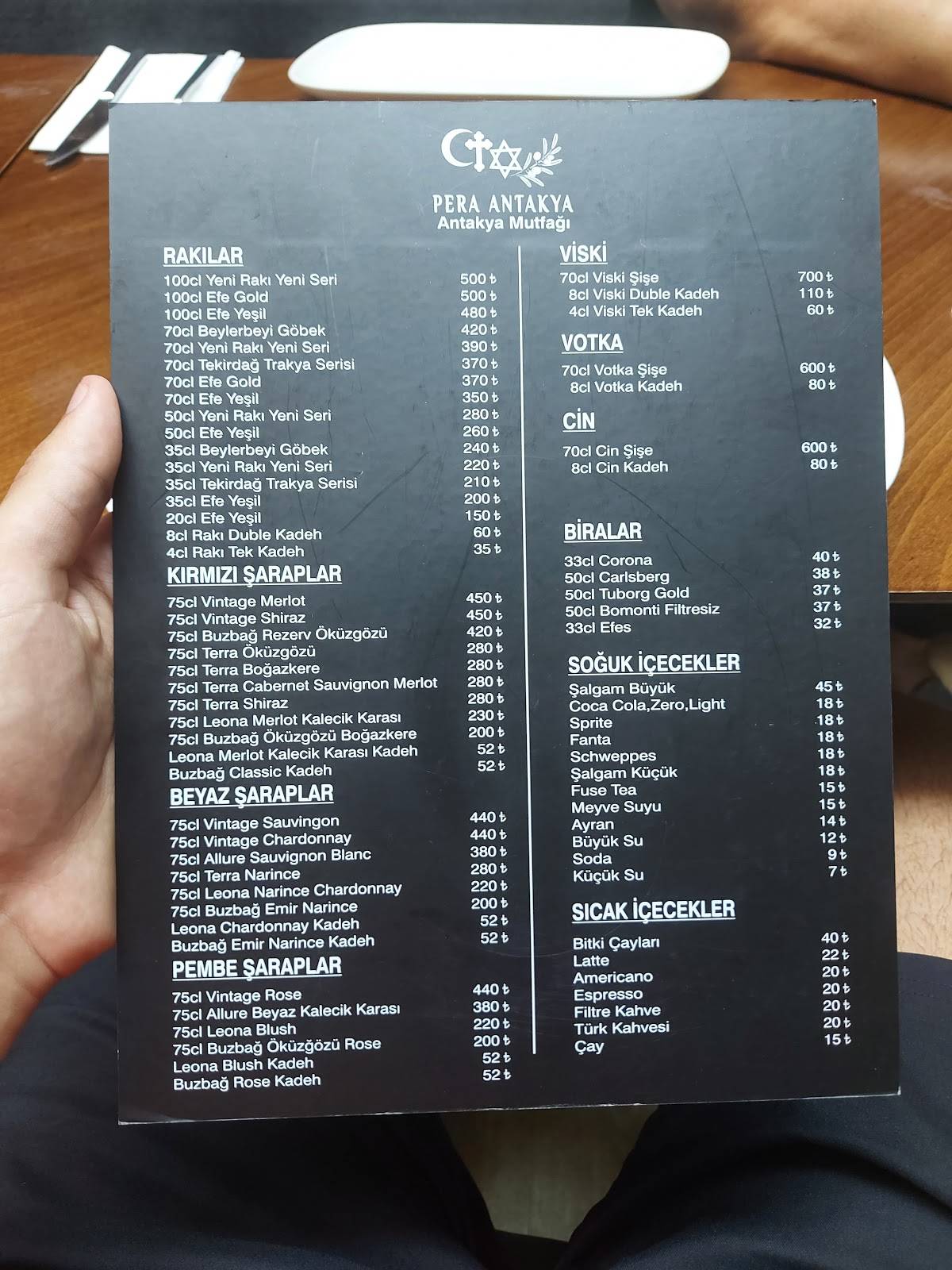 Menu at Pera Antakya, Istanbul
