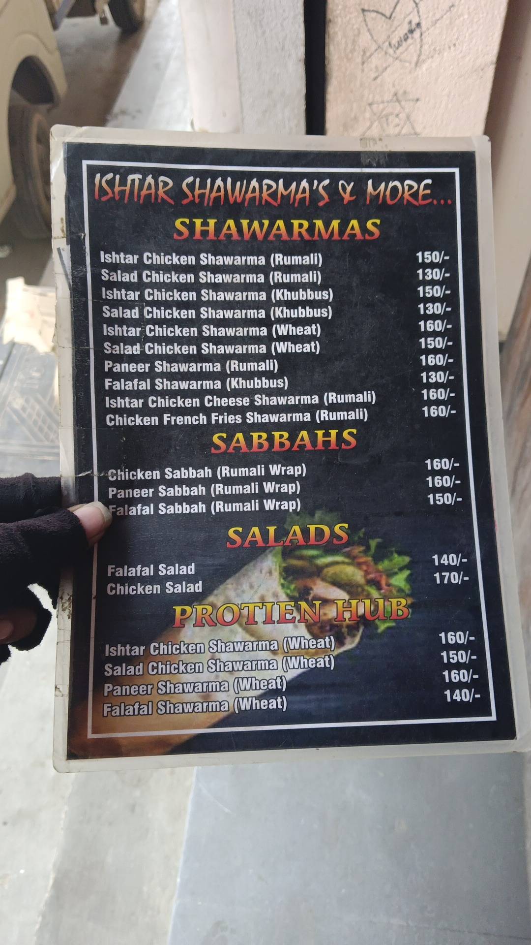 Menu at Persian shawarma, Hyderabad