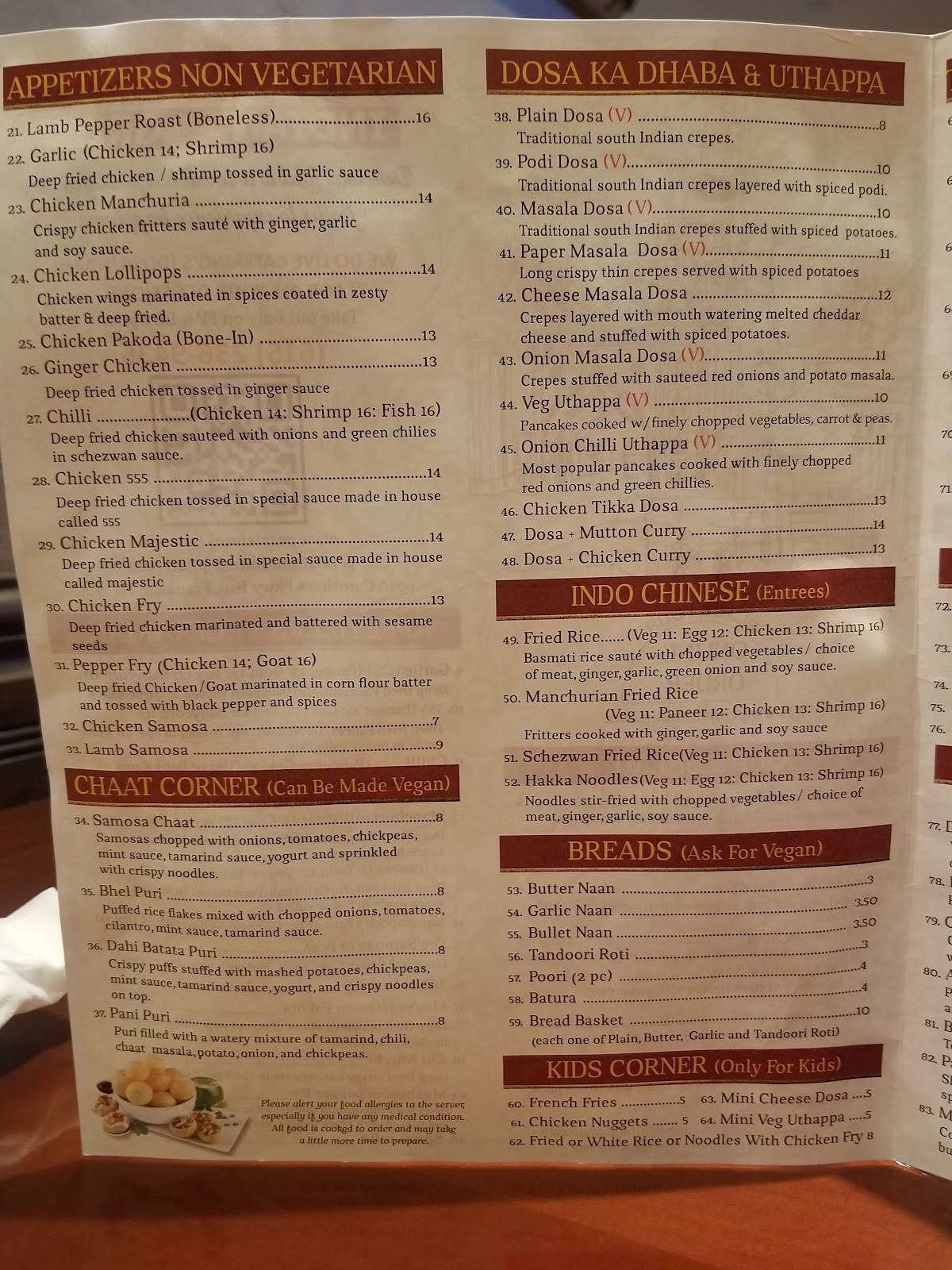 Menu at NAMASTE INDIAN RESTAURANT AND BAR, Franklin