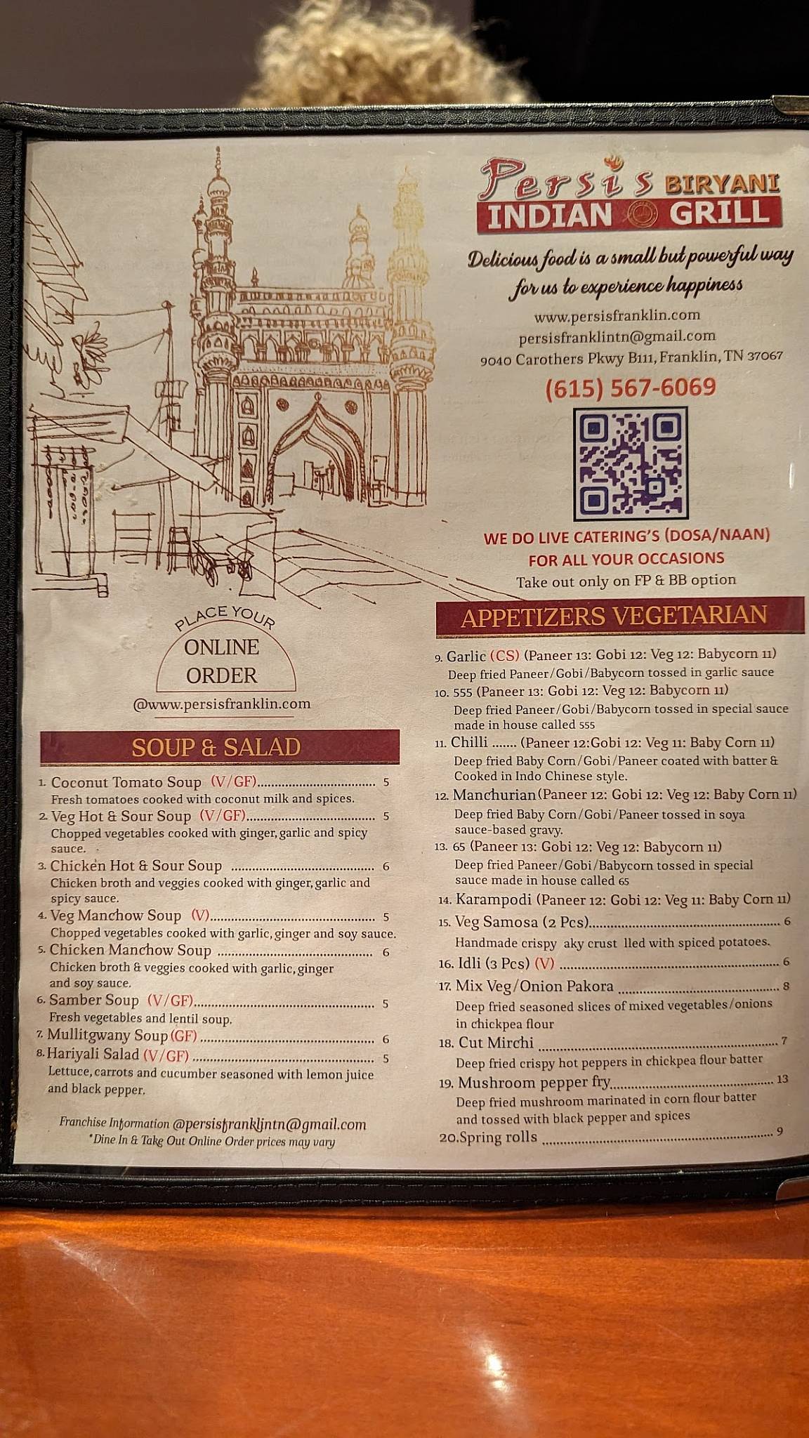Menu at NAMASTE INDIAN RESTAURANT AND BAR, Franklin