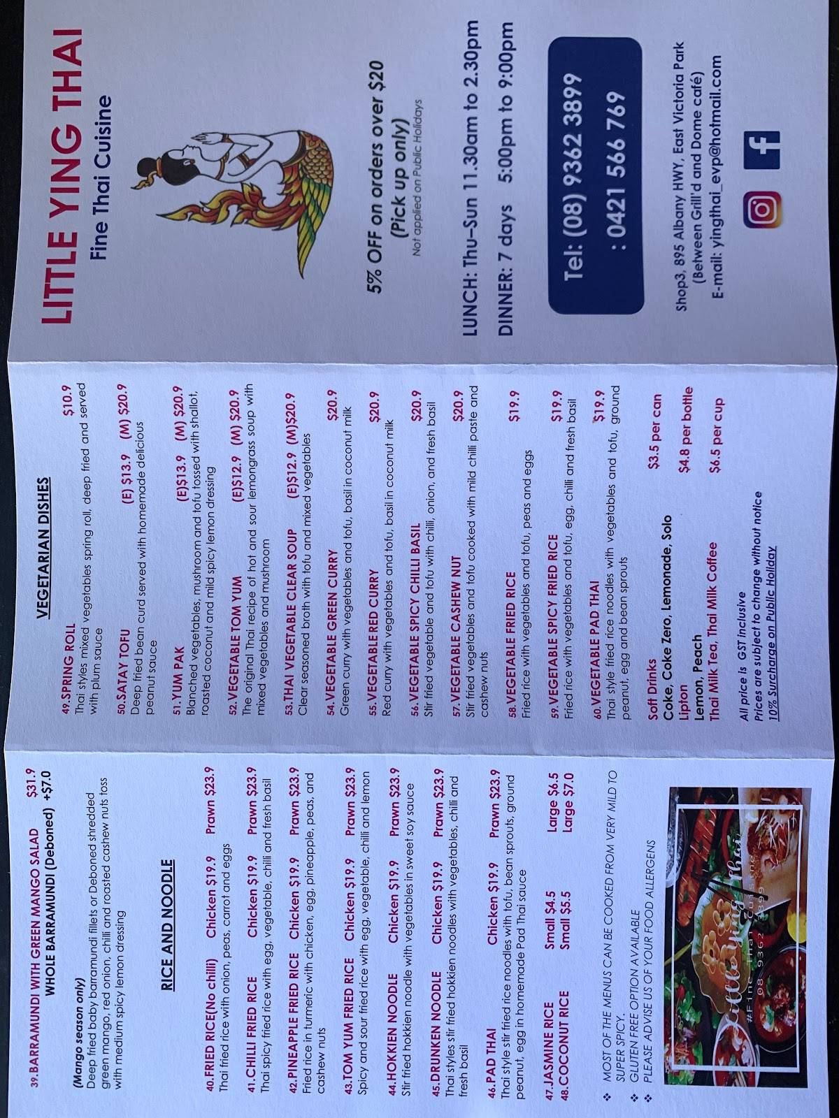 Menu at Little Ying Thai restaurant, East Victoria Park, Unit 3/895 ...