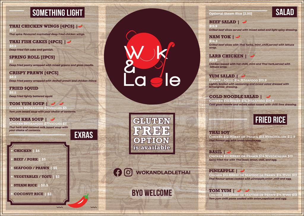 Menu at Wok & Ladle: Thai Eatery restaurant, East Perth