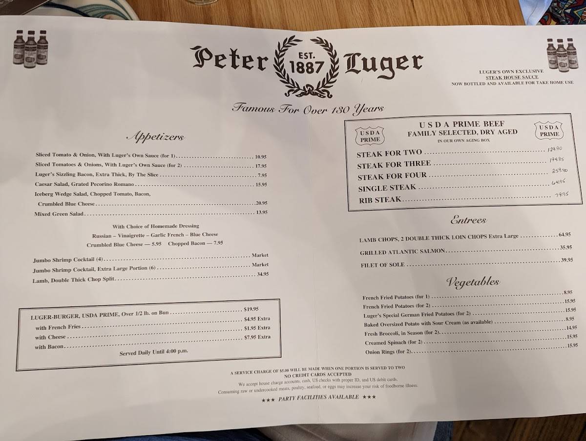 Menu at Peter Luger Steak House steakhouse, New York City, 178 Broadway