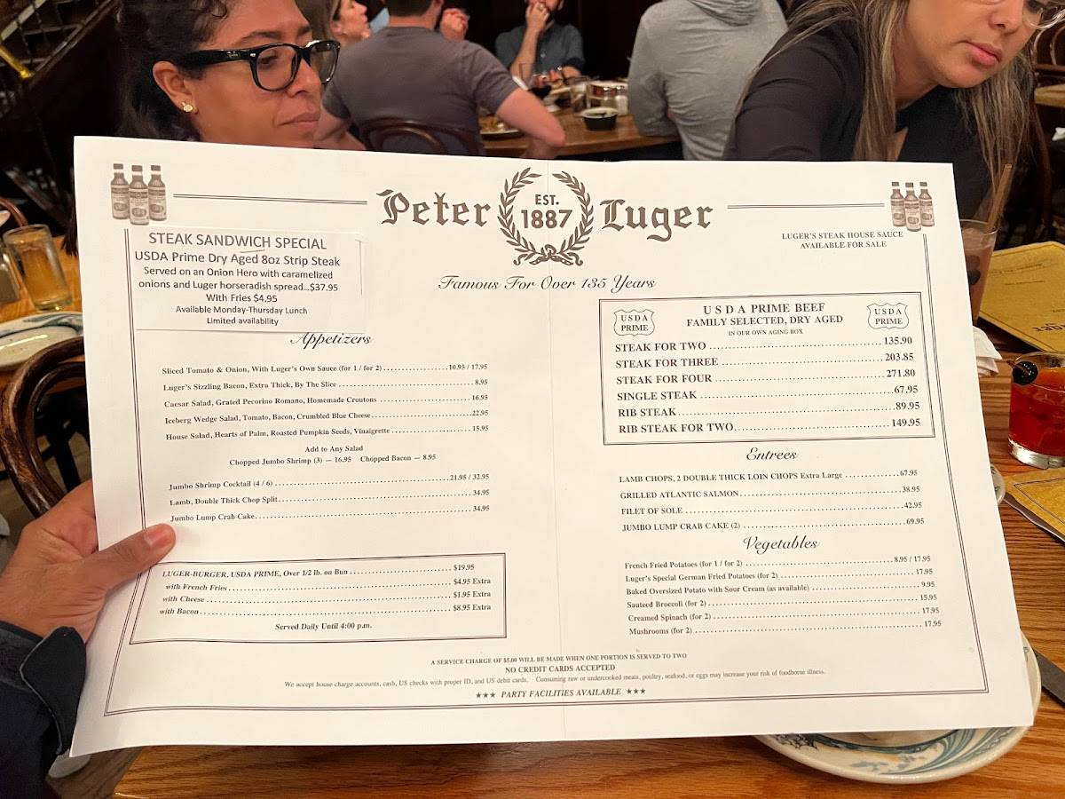 Menu at Peter Luger Steak House steakhouse, New York City, 178 Broadway