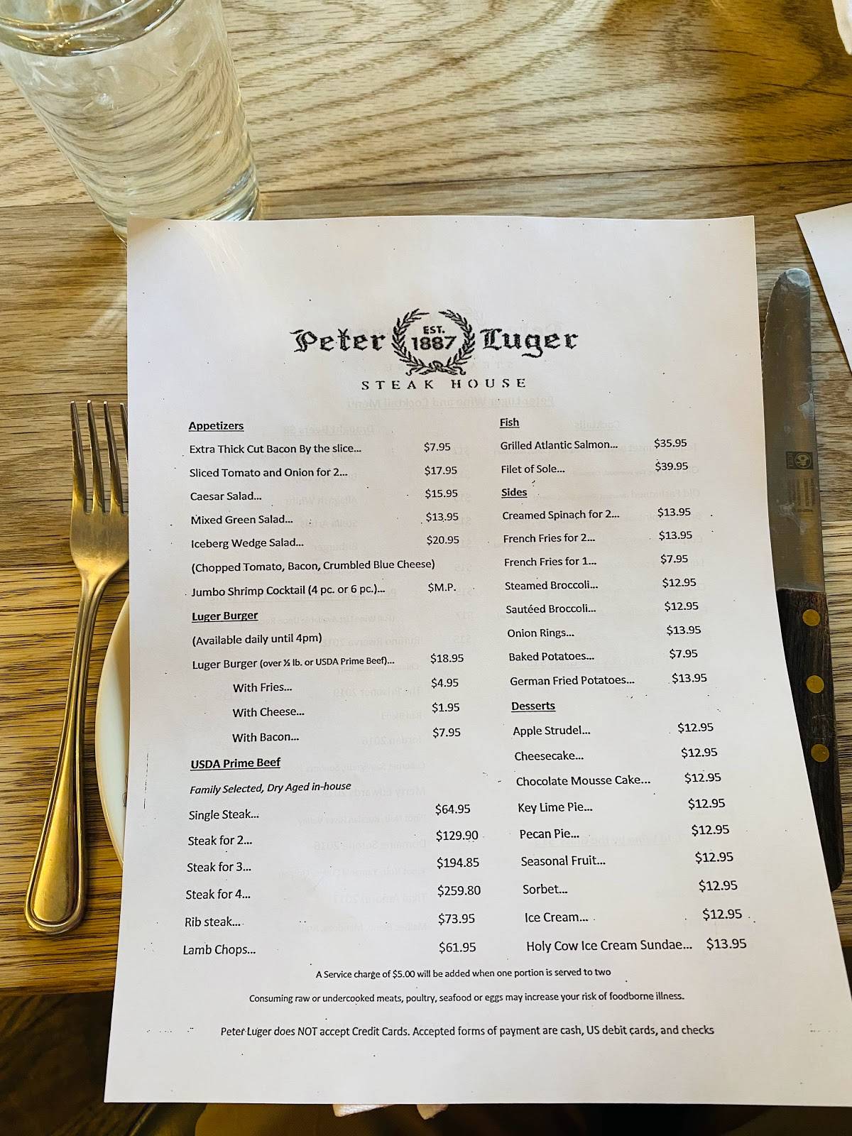 Menu at Peter Luger Steak House steakhouse, New York City, 178 Broadway