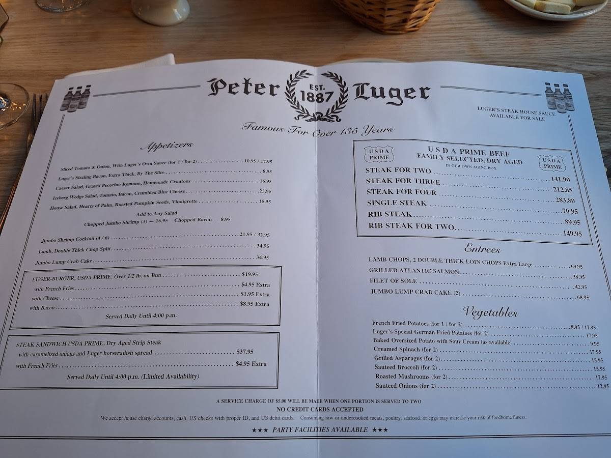 Menu at Peter Luger Steak House steakhouse, New York City, 178 Broadway