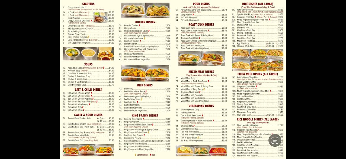 Menu at Peter's Chinese MITCHAM CR4 fast food, London, 43 Gorringe Park Ave