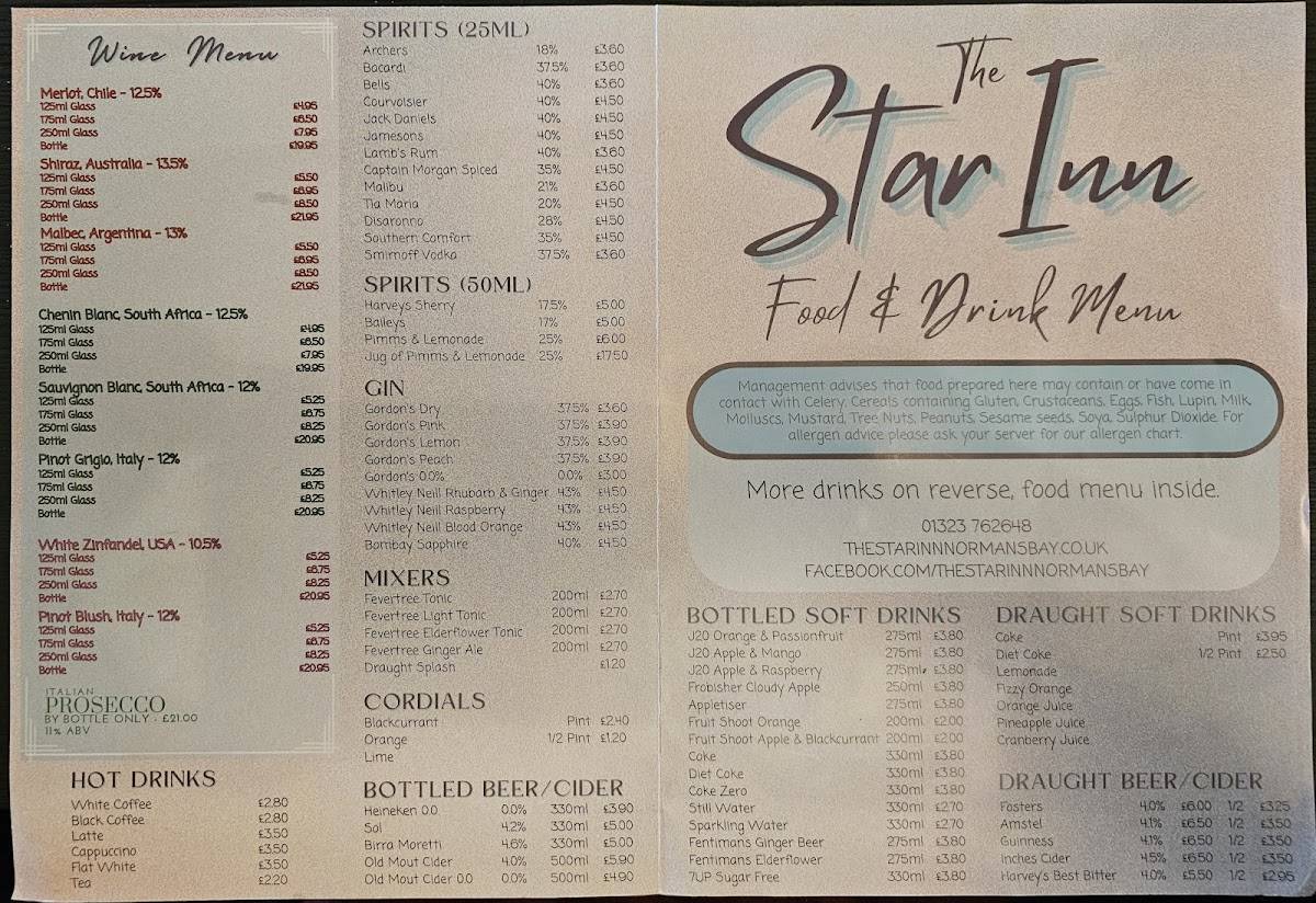Menu at The Star Inn pub & bar, Pevensey Bay, Sluice Ln