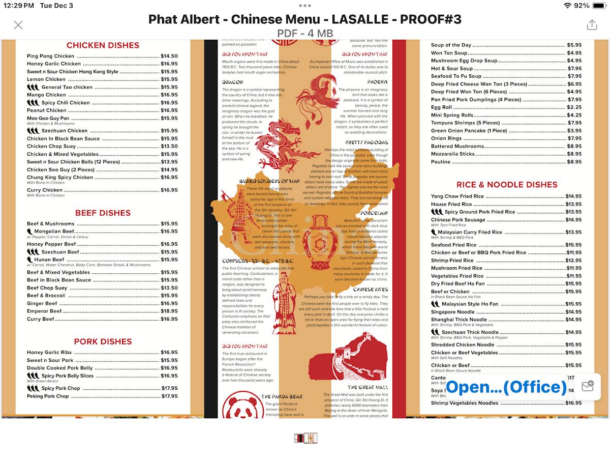 Menu at Phat Albert Wok & Grill restaurant, LaSalle