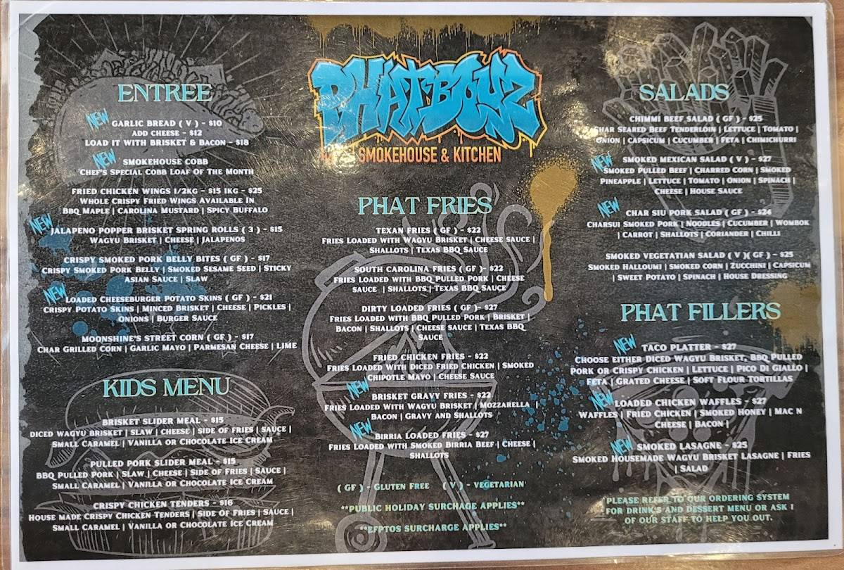 Menu at Phat Boyz Smokehouse and Kitchen restaurant, Walloon