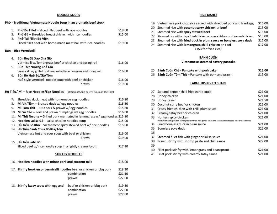 Menu at Pho 447 Asian Kitchen fast food, Floreat, 1/447 Cambridge St