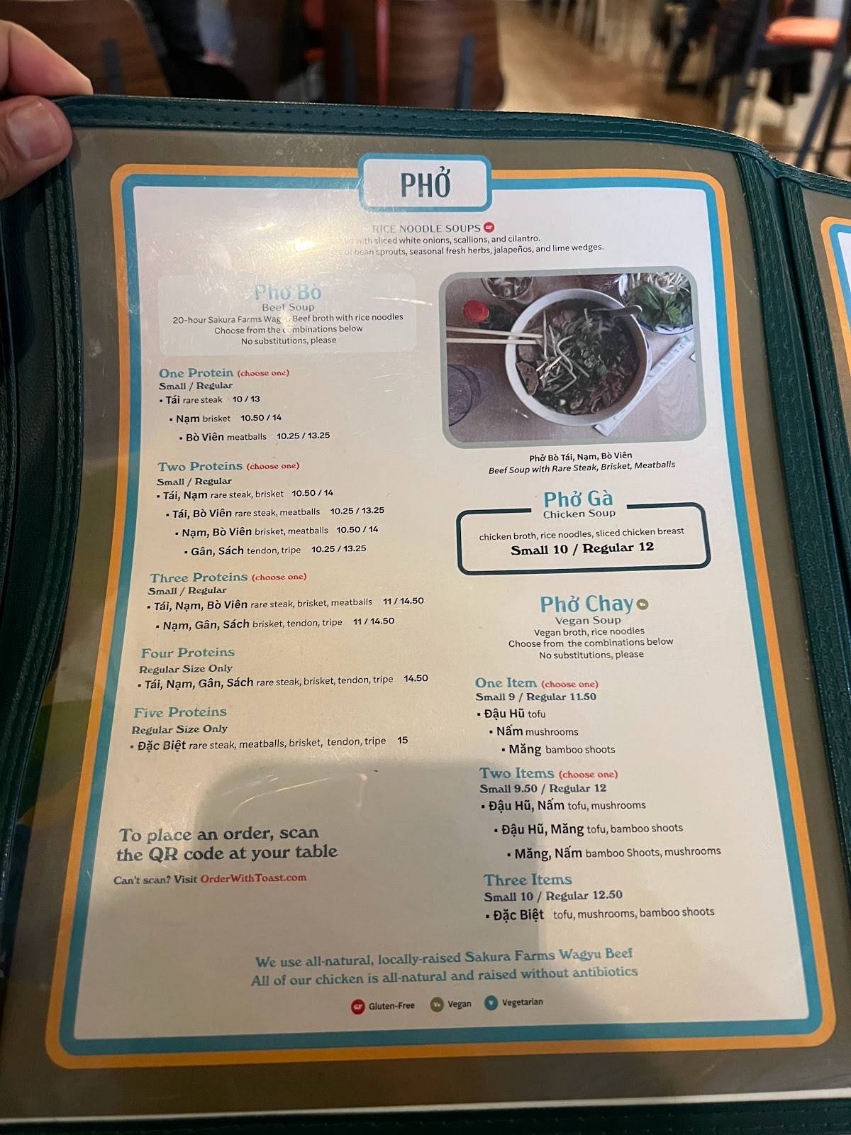 Menu at Pho Lang Thang restaurant, Cincinnati
