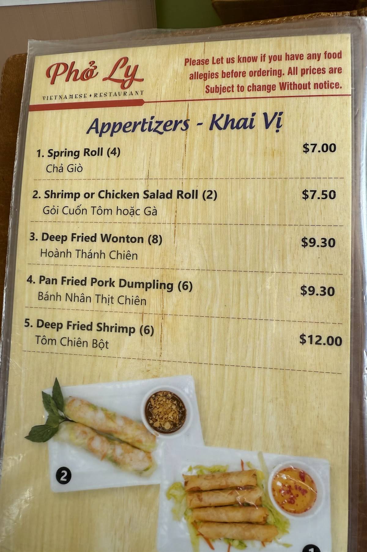 Menu at Pho Ly - Vietnamese Noodle & Rice House restaurant, Salmon Arm