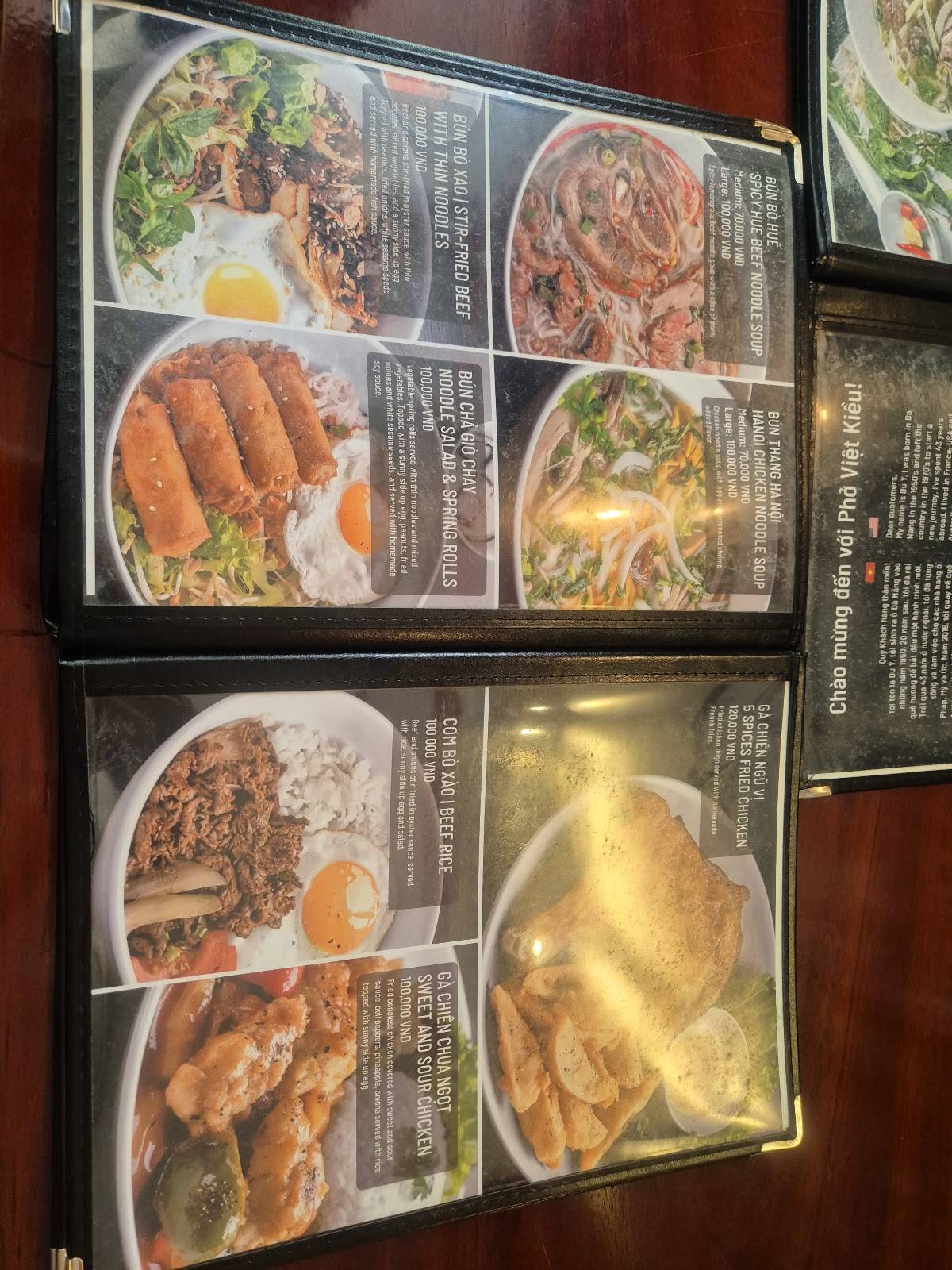 Menu at Pho Viet Kieu restaurant, Da Nang