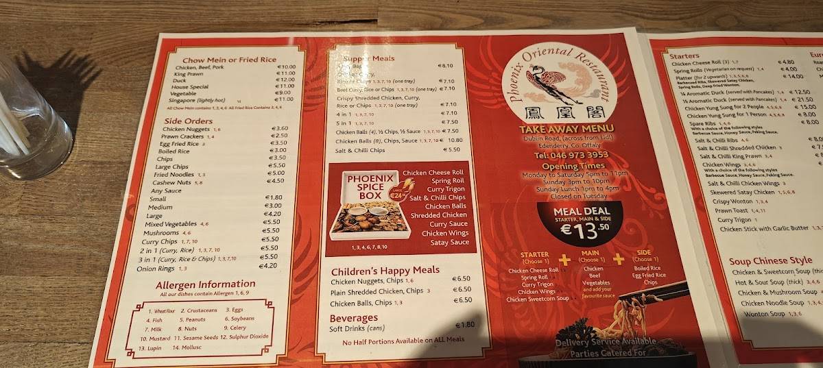 Menu at Phoenix Oriental Restaurant, Edenderry