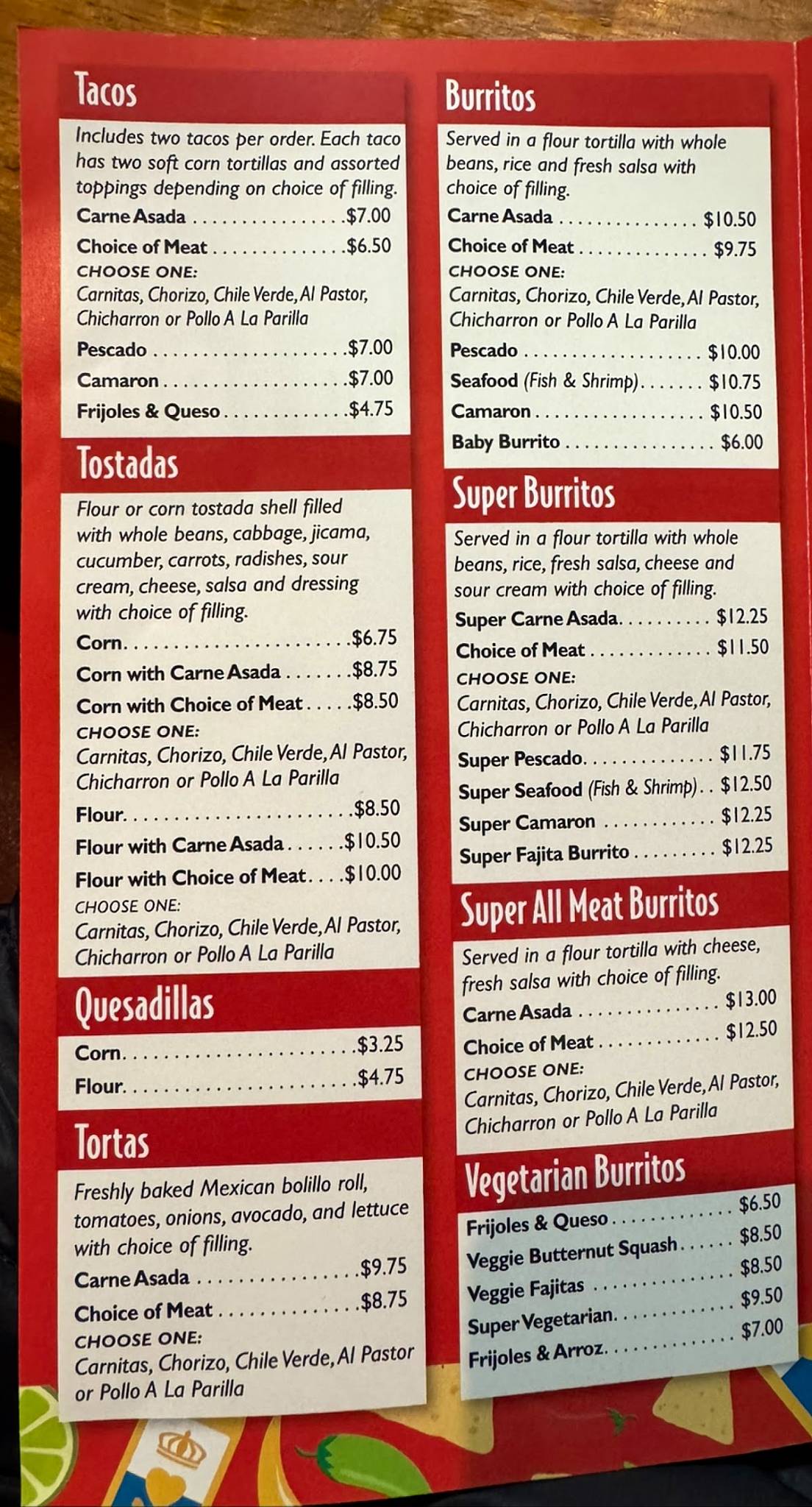 Menu at Picante restaurant, San Rafael