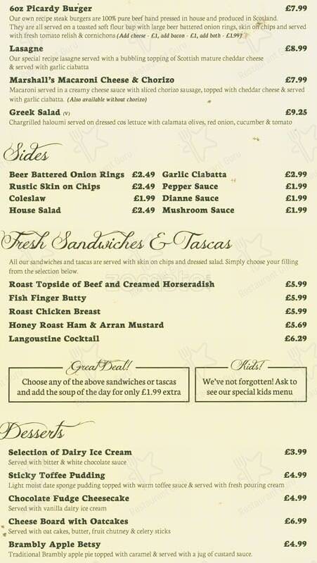 Menu at Steak Restaurant - Picardy Place, Edinburgh