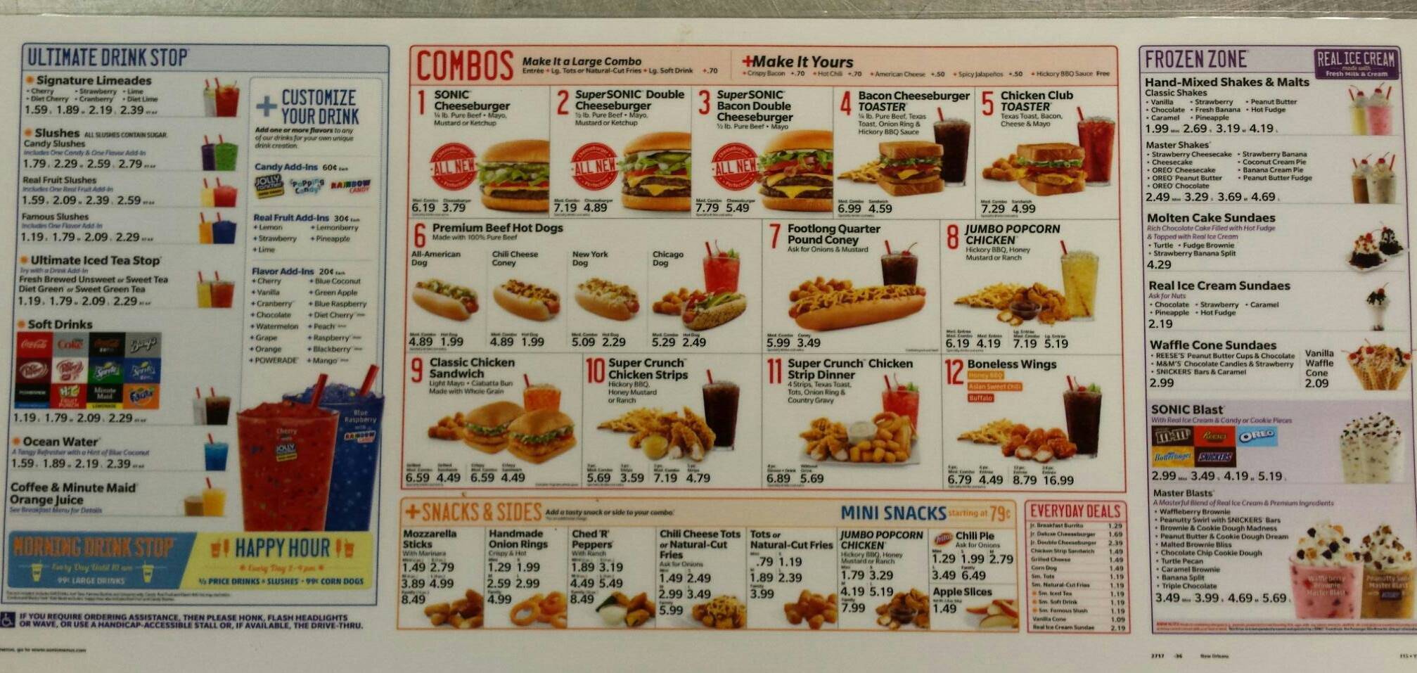 Menu at Sonic Drive-In fast food, Picayune, Hwy 11 N