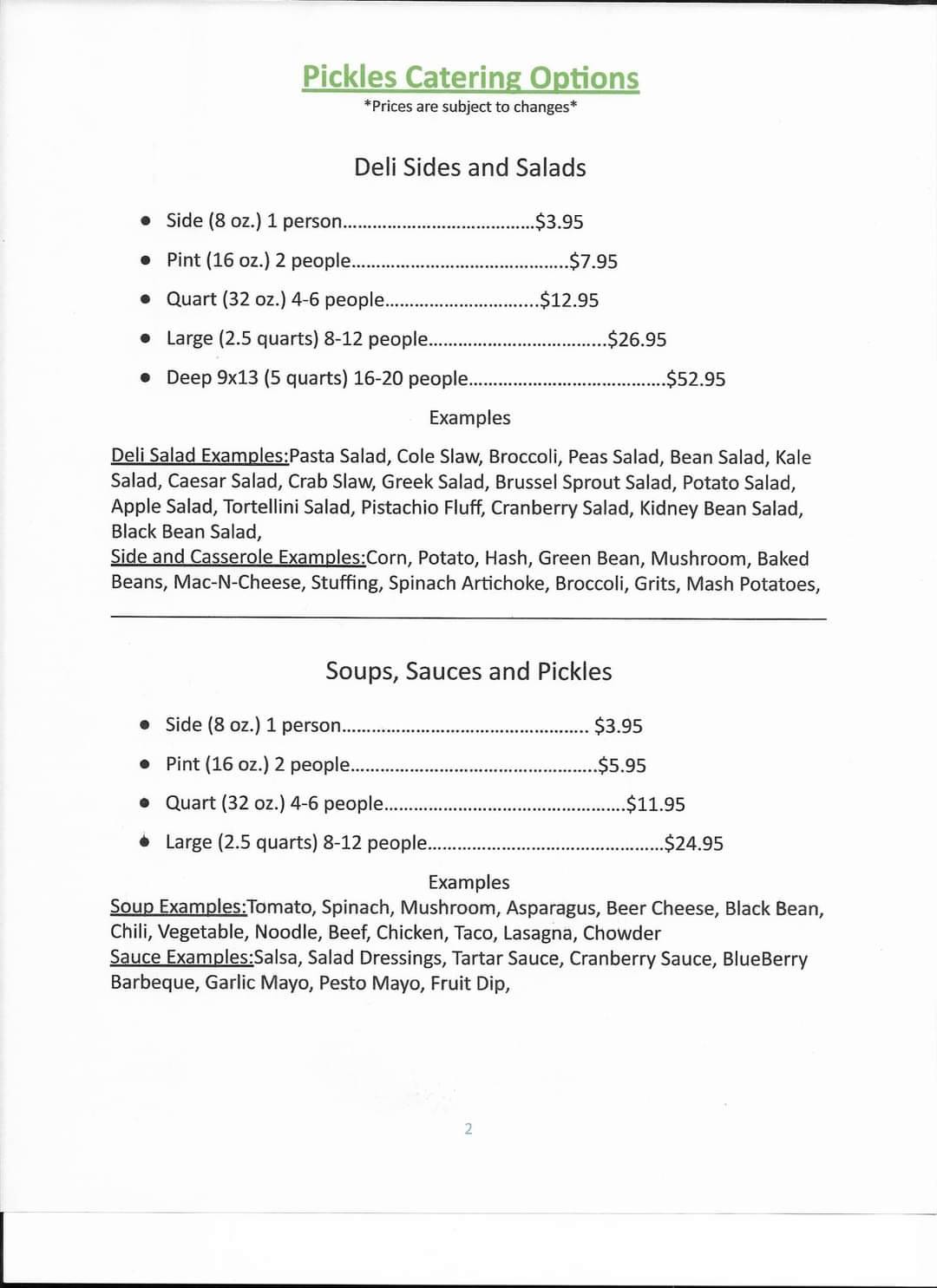 Menu at Pickles Cafe, Columbia City