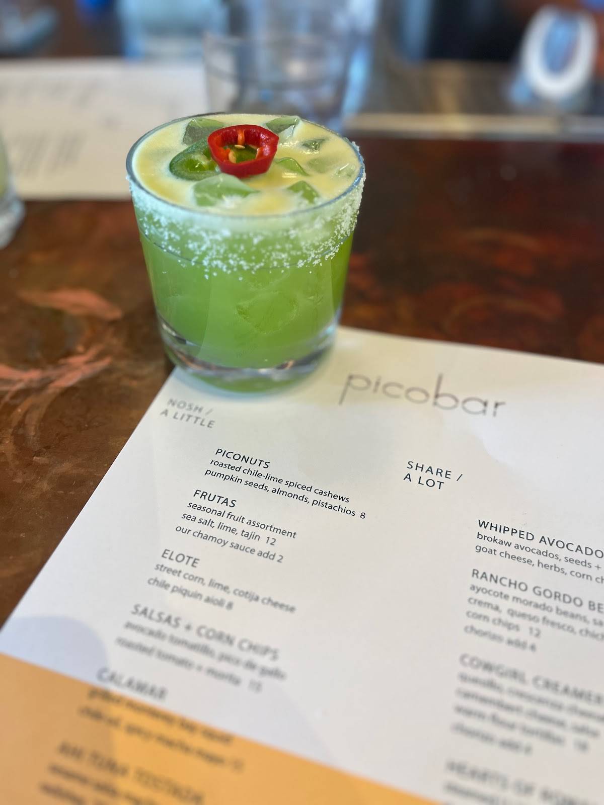 Menu at Picobar, Calistoga