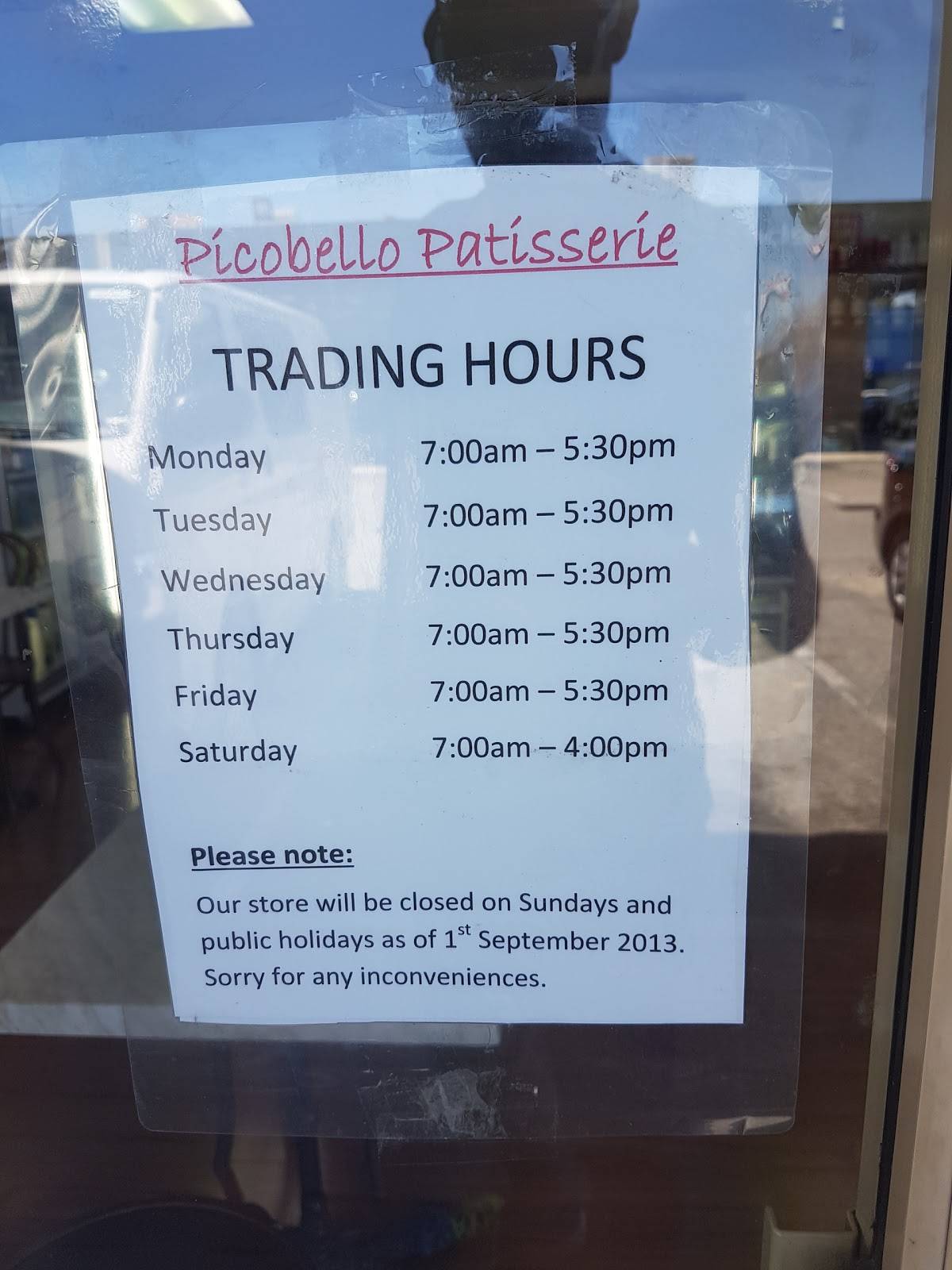 Menu at Picobello Patisserie cafe, Bicton