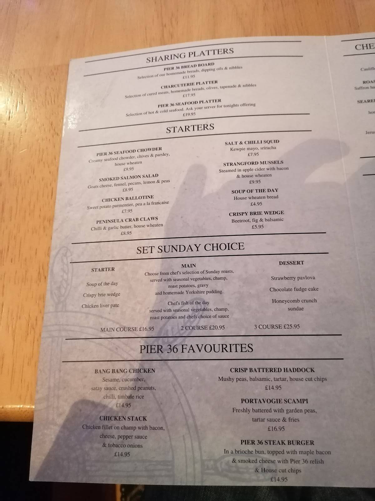 Menu at Pier 36 pub & bar, Donaghadee