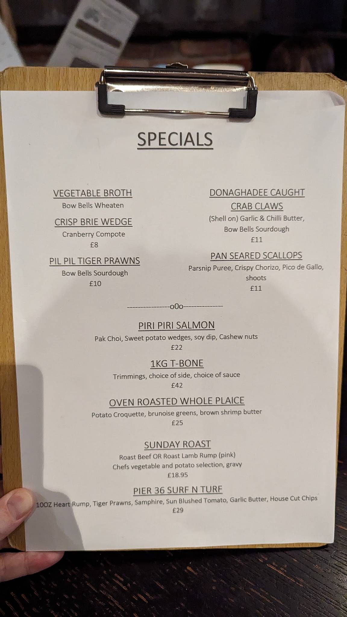 Menu at Pier 36 pub & bar, Donaghadee