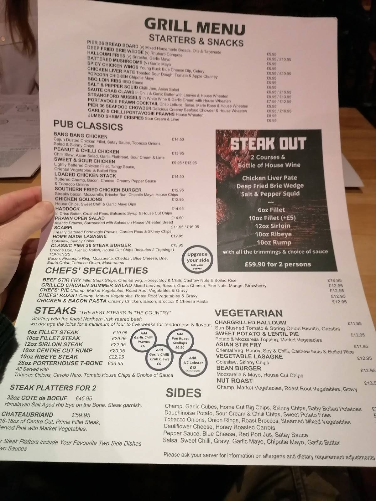 Menu at Pier 36 pub & bar, Donaghadee