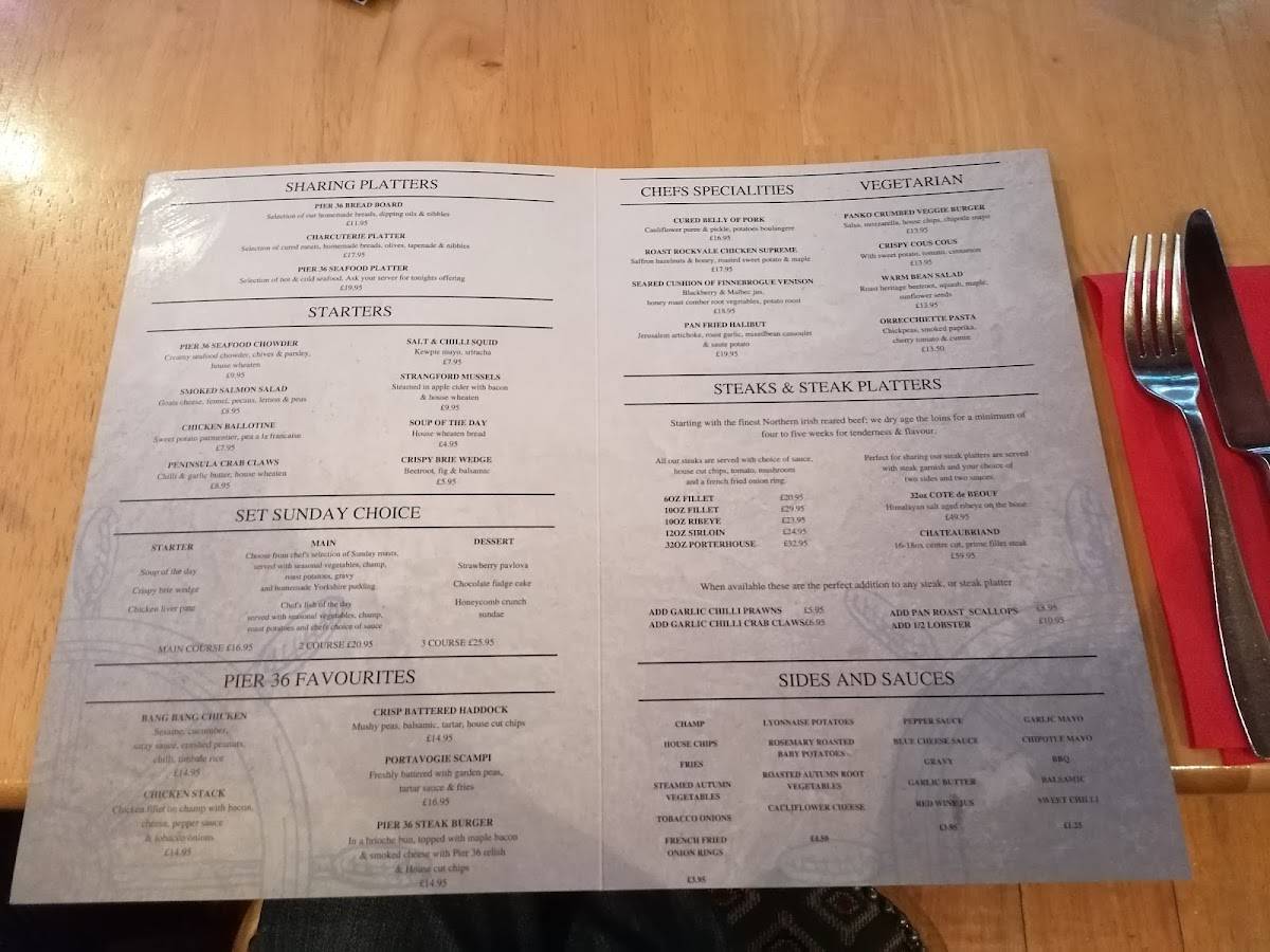 Menu at Pier 36 pub & bar, Donaghadee
