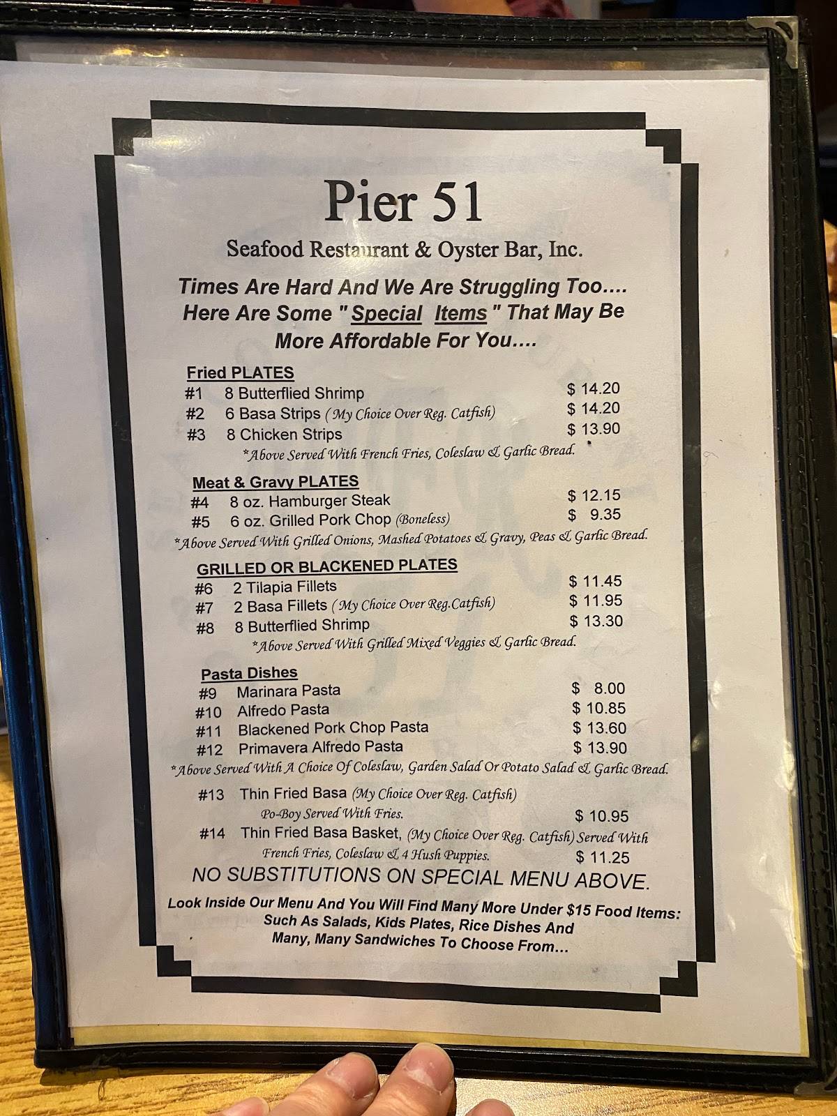 Menu at Pier 51 Seafood Restaurant & Oyster Bar, LaPlace