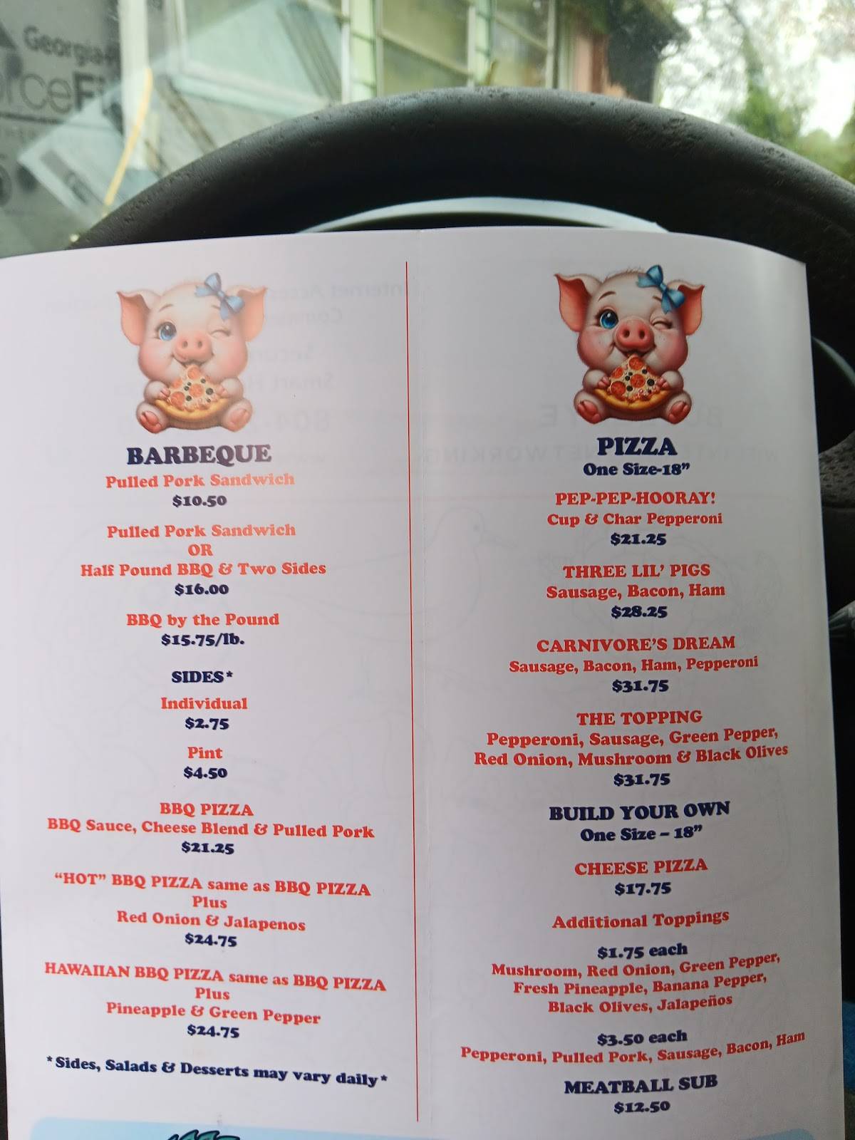 Menu at Pig & Pie pizzeria, Topping