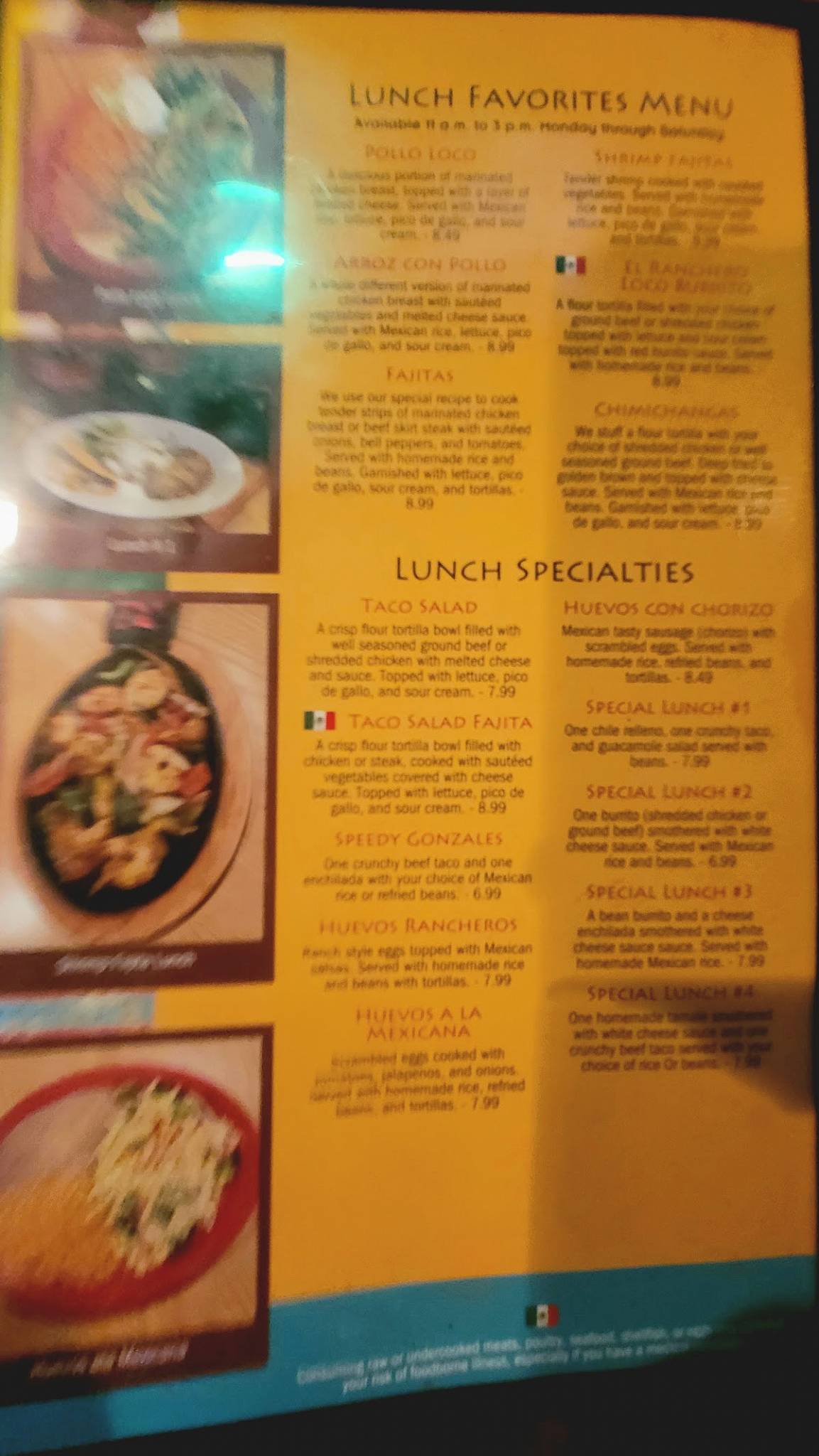 Menu at El Ranchero Loco restaurant, Pigeon Forge