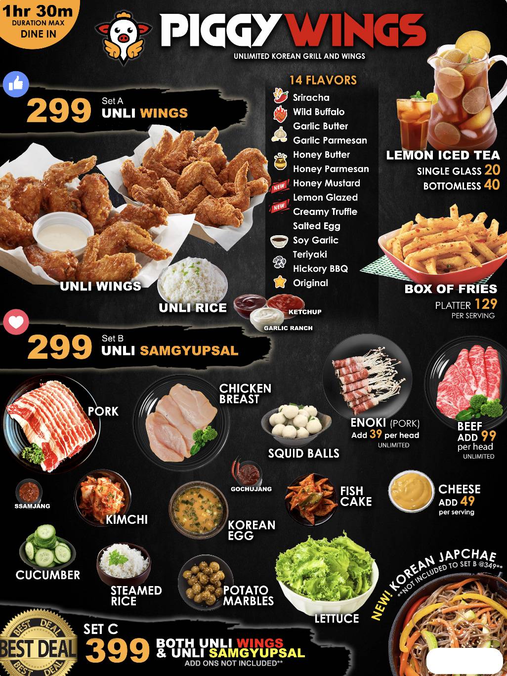 Carta del restaurante Piggy Wings, Ciudad Quezon