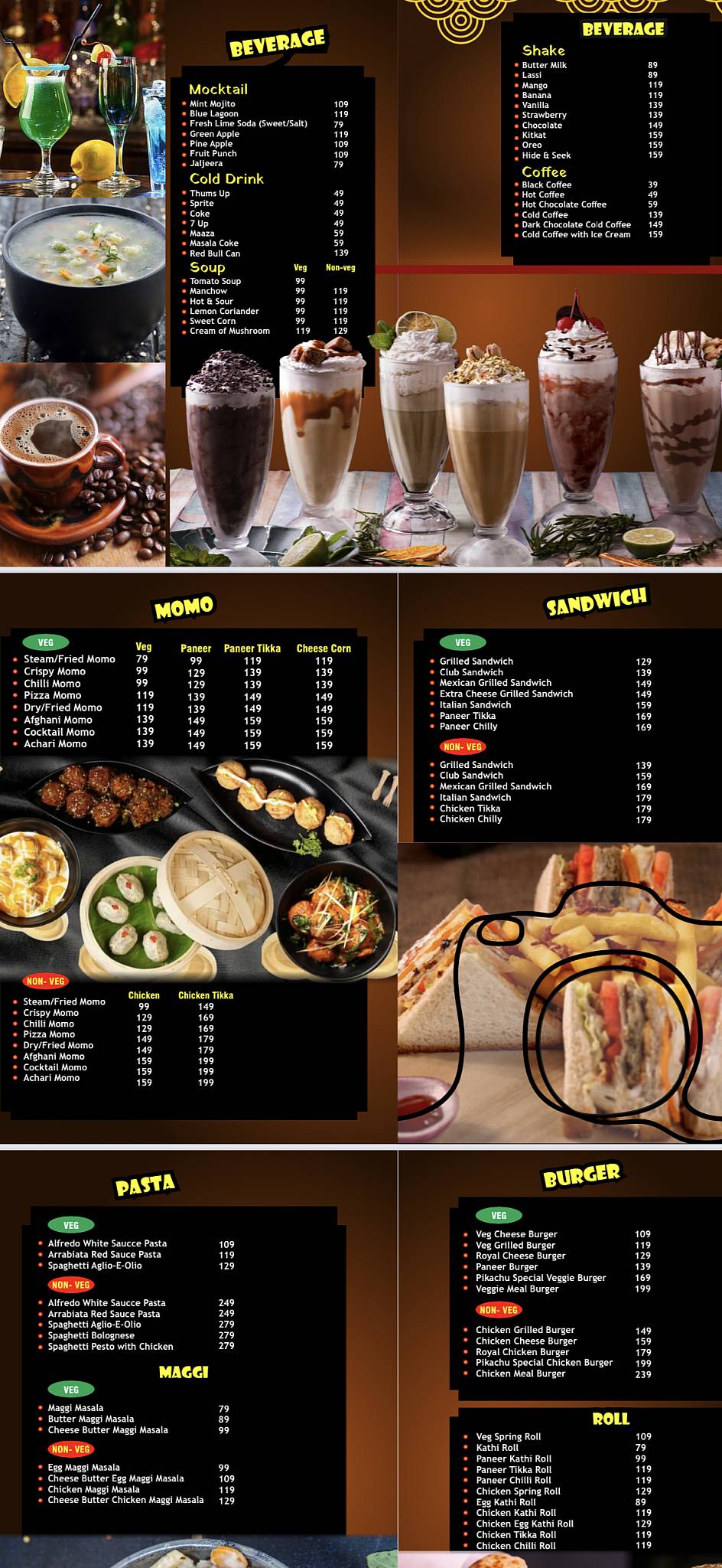 Menu at Pikachu Café, Patna