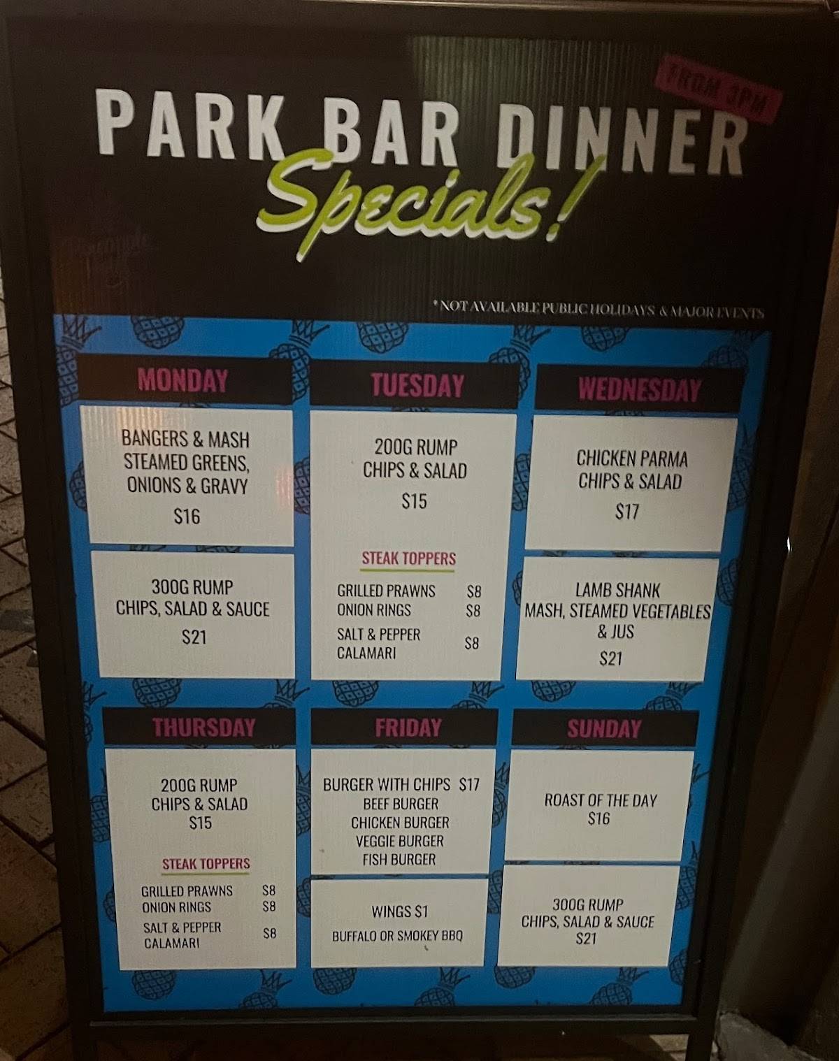Menu at Pineapple Hotel pub & bar, Kangaroo Point, 706 Main St