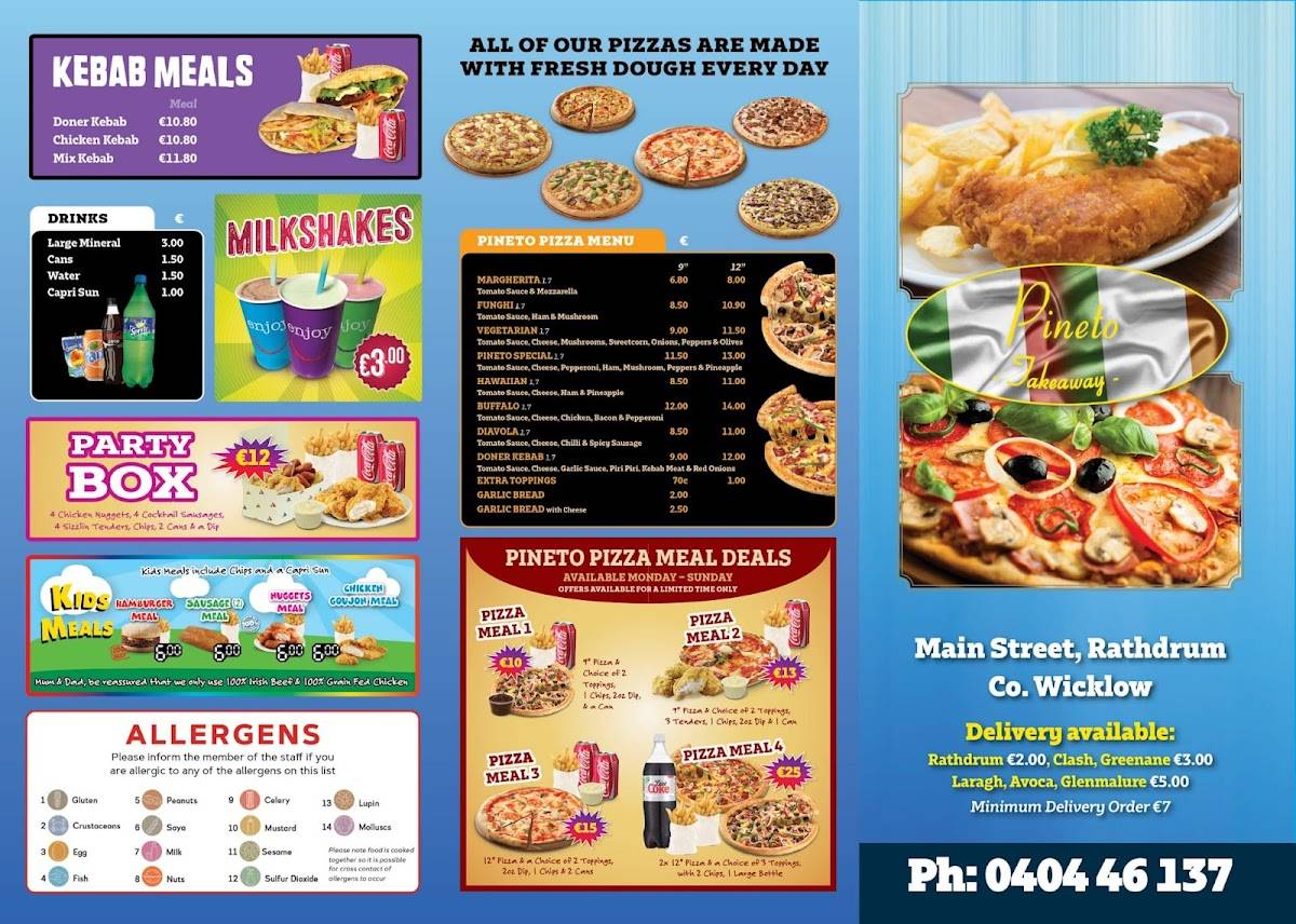 Menu at Pineto Takeaway & Pizzeria (Rathdrum), Ireland