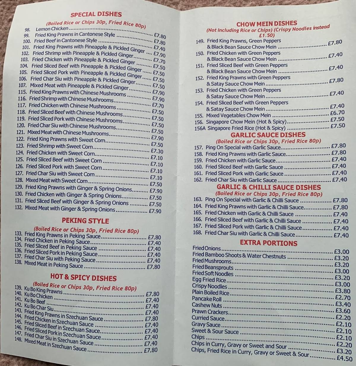 Menu at Ping On Chop Suey House(Gateshead) fast food, Gateshead